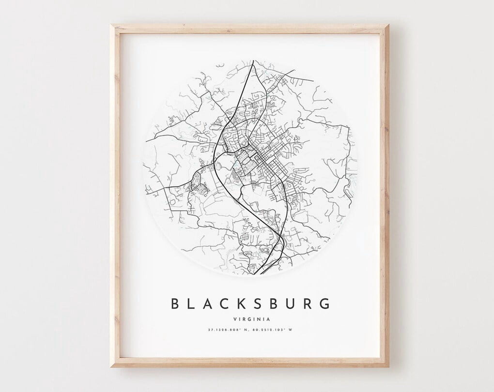 DOPAPRINT Blacksburg Map Print, Blacksburg Map Poster City Wall Art, Va ...