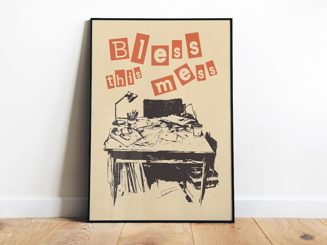 DOPAPRINT Bless This Mess Print Workplace Wall Art Funny Home Office ...