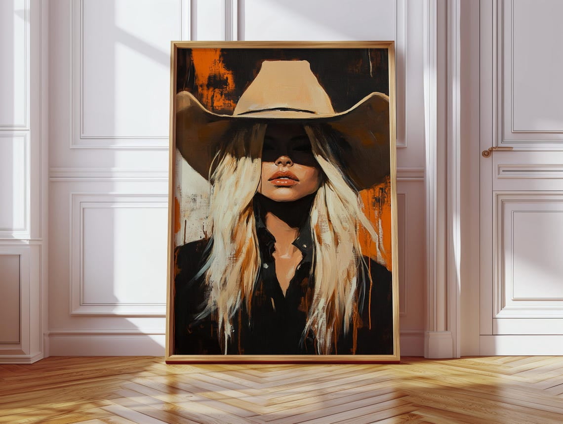 DOPAPRINT Blonde Cowgirl Portrait Wall Art Western Country Glam Print ...