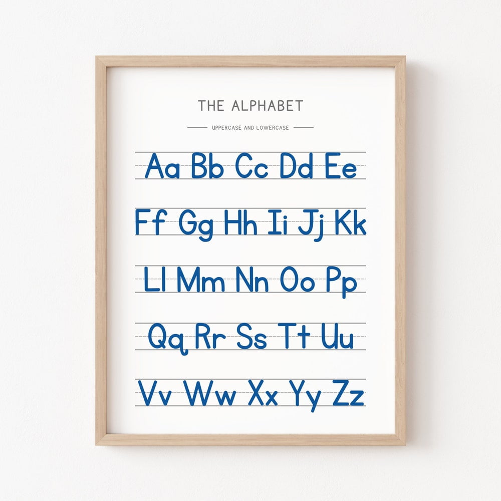DOPAPRINT Blue Alphabet Poster, Handwriting Chart Print, Educational ...