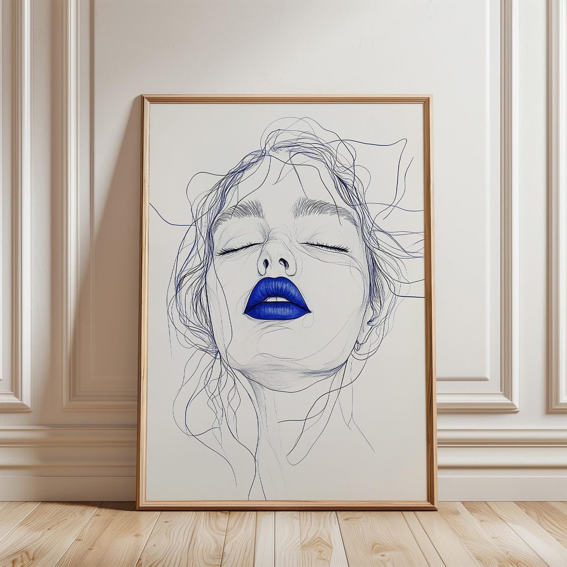 DOPAPRINT Blue Lips, Minimalist Black And White Art Print, Woman ...
