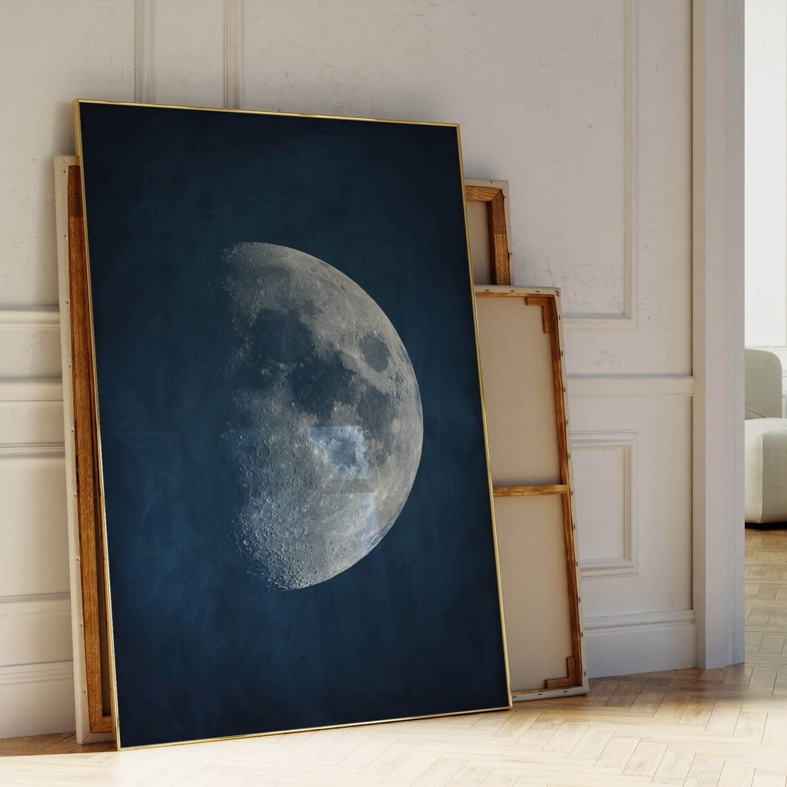 DOPAPRINT Blue Moon Wall Art Print, Dark Blue Indigo, Moon Poster ...