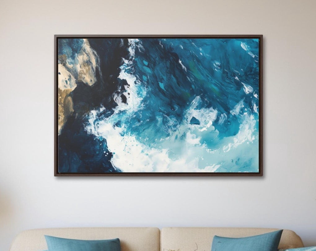 DOPAPRINT Blue Ocean Abstract Wall Art, Aerial Coastal Water Painting ...