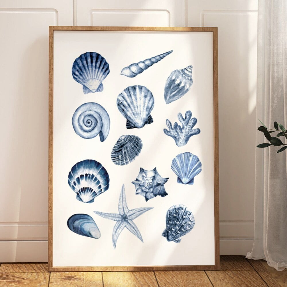 DOPAPRINT Blue Seashell Print, Coastal Cowgirl Decor, Beachy Room Decor ...