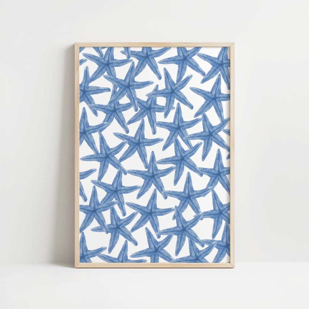 DOPAPRINT Blue Starfish Wall Art Print Navy Blue Seashell Poster ...
