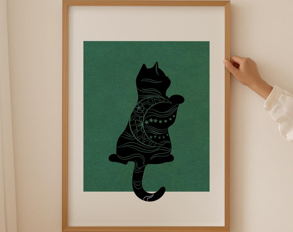 DOPAPRINT Boho Cat Scandinavian Print, Gustav Klimt Mid Century Black ...