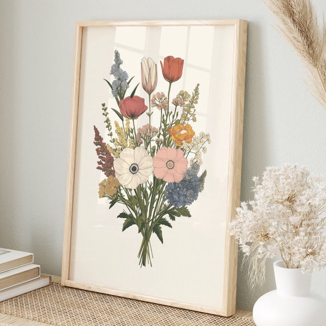DOPAPRINT Boho Floral Wall Art Beige Nature Poster Living Room Decor ...