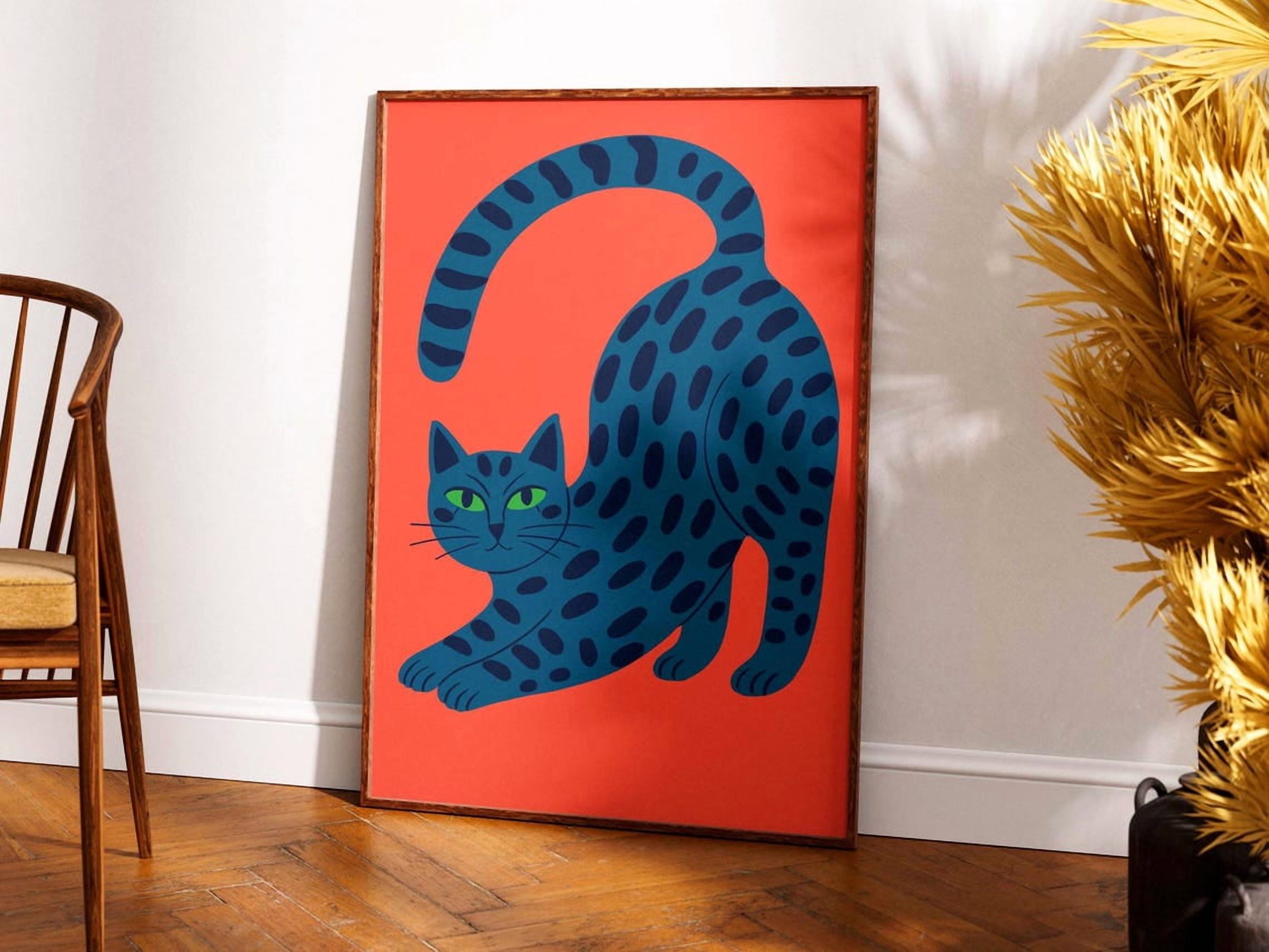 DOPAPRINT Bold Blue Cat Art Print Modern Whimsical Animal Poster ...