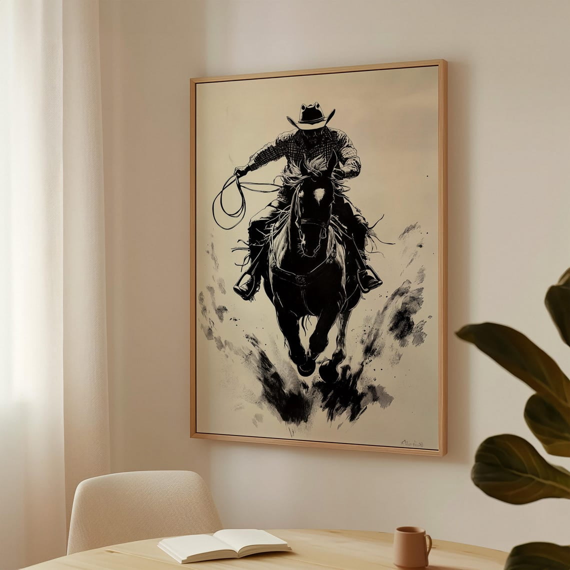 DOPAPRINT Bold Cowboy Ink Drawing Western Rodeo Action Art, Rustic ...