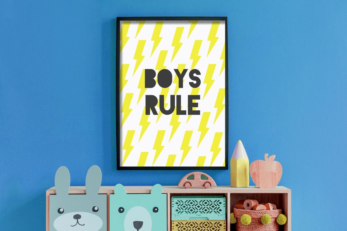 DOPAPRINT Boys Rule - Fun Boys Bedroom Print, Nursery Decor, Lightening ...