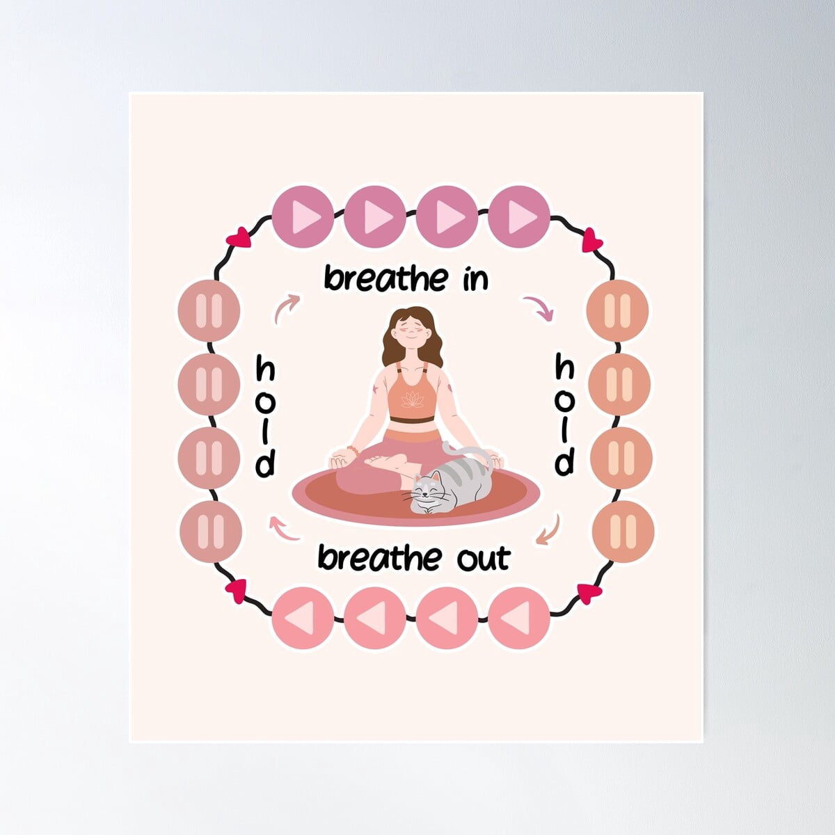DOPAPRINT Breathing Square | Cute Girl With Cat Meditating Poster Wall ...