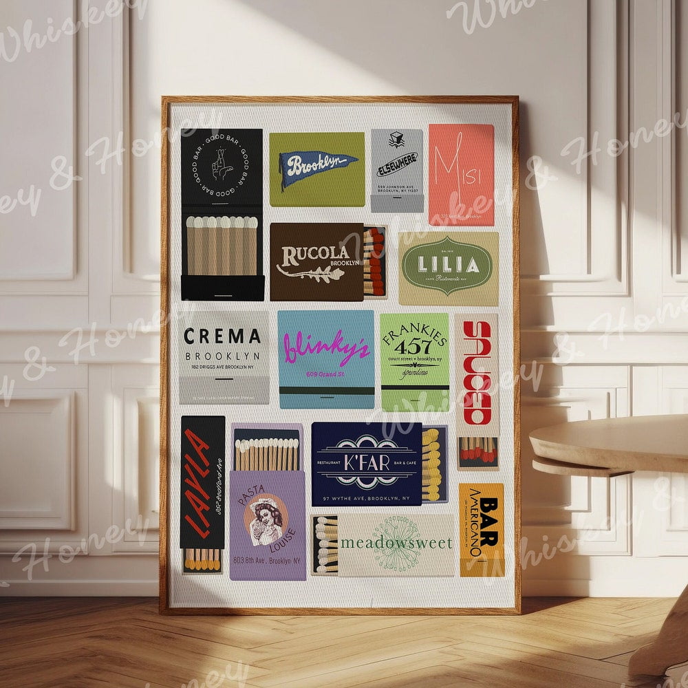 DOPAPRINT, Brooklyn Matchbooks Art Print, Matchbook Collage, Brooklyn ...