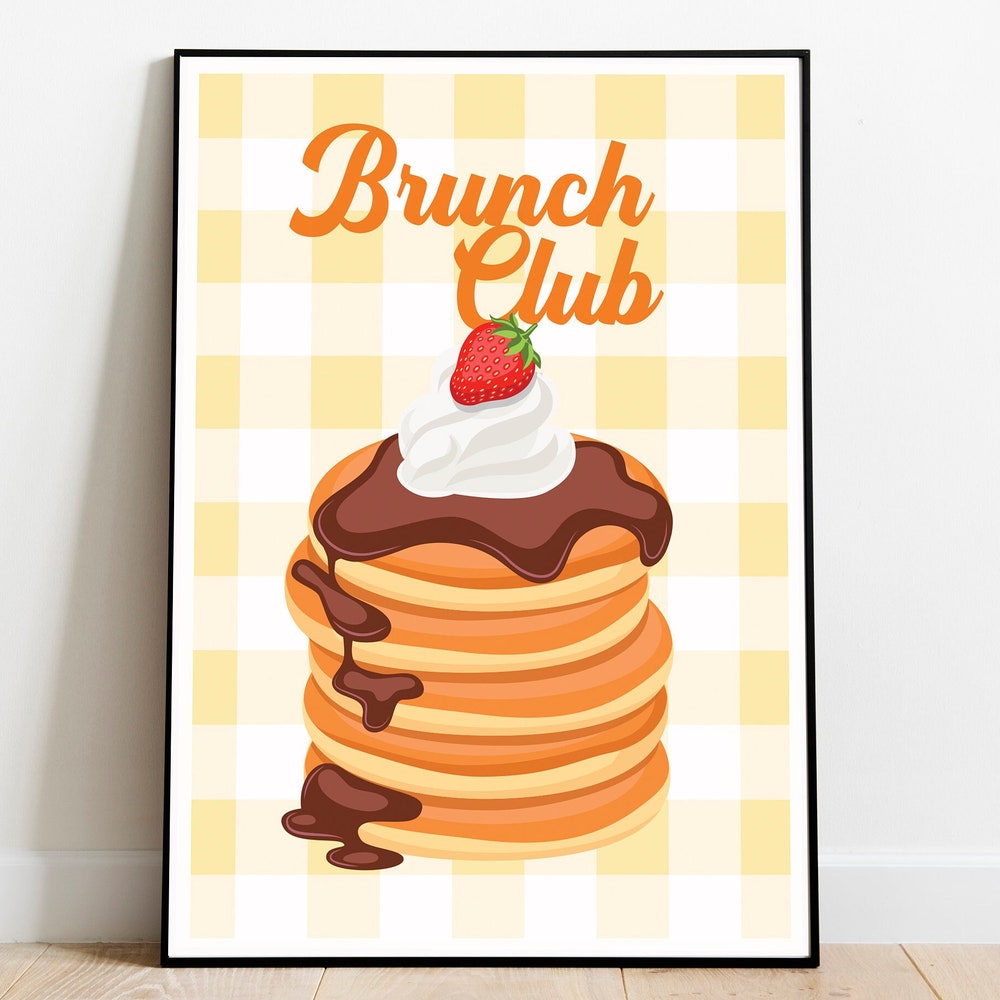 DOPAPRINT Brunch club print, American pancakes breakfast print, retro ...