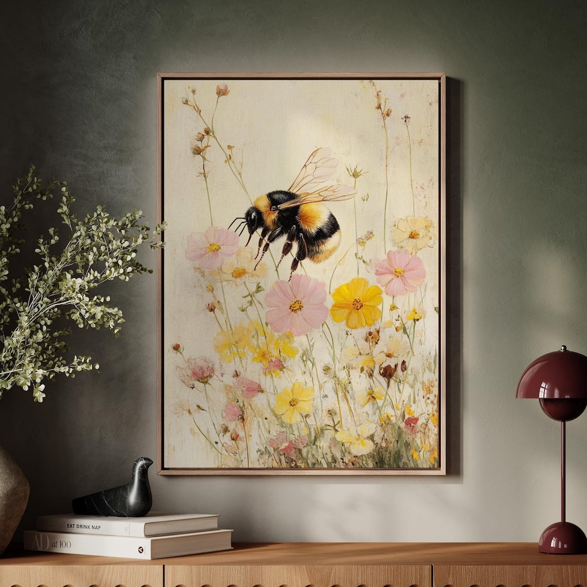 DOPAPRINT Bumblebee And Wildflowers Art Rustic Nature Print Vintage ...