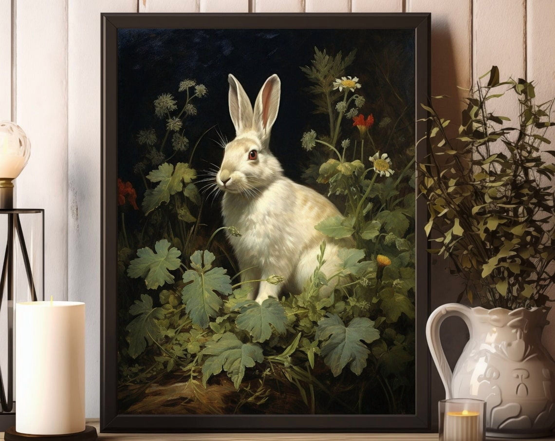 DOPAPRINT Bunny Rabbit Wall Art, Antique Rabbit Painting, Dark ...