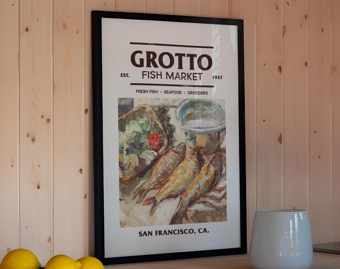 DOPAPRINT California Fish Market Print Retro Kitchen Art Decor Fish ...