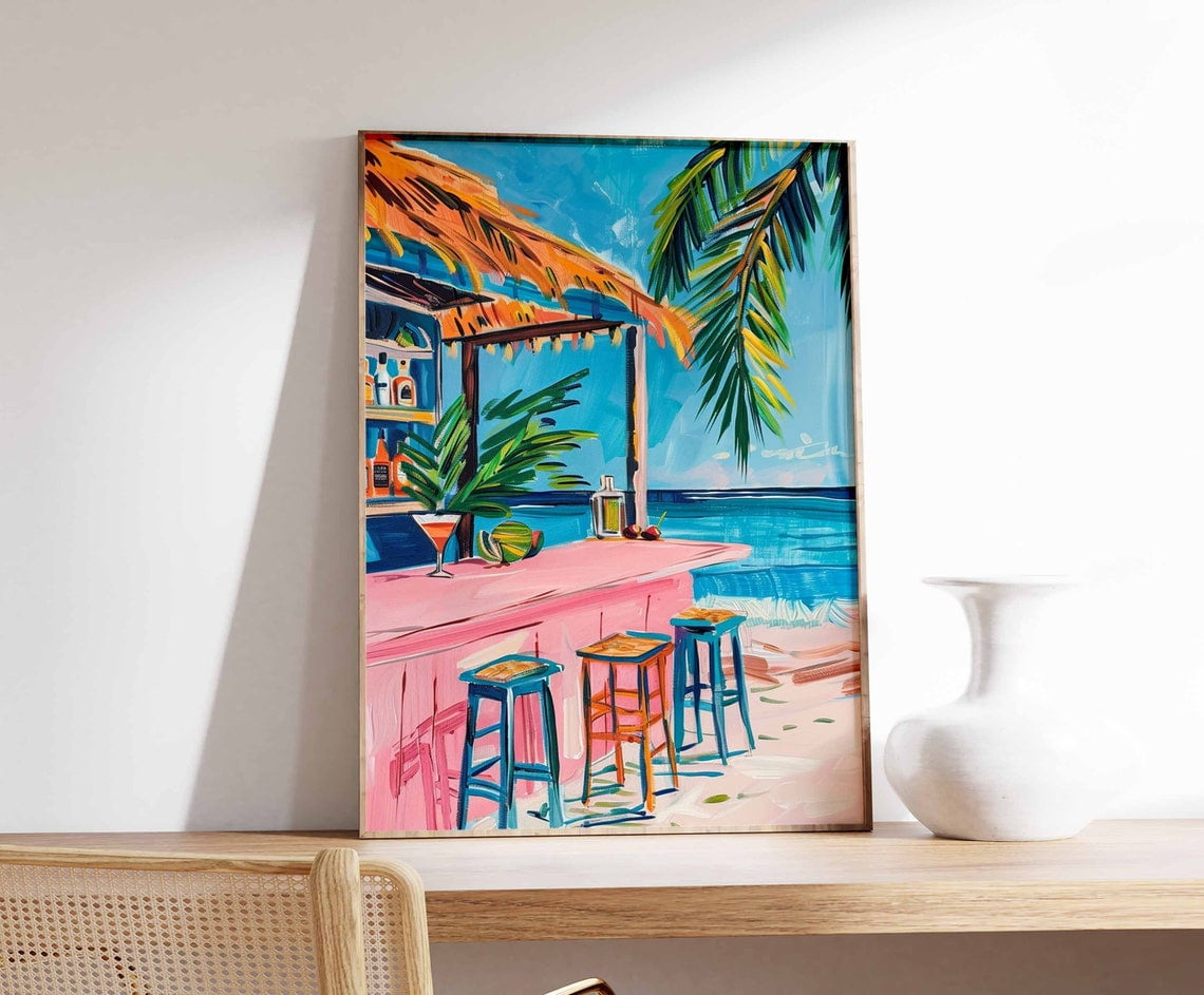 DOPAPRINT Caribbean Beach Bar Poster, Tropical Wall Art, Tropical Decor ...