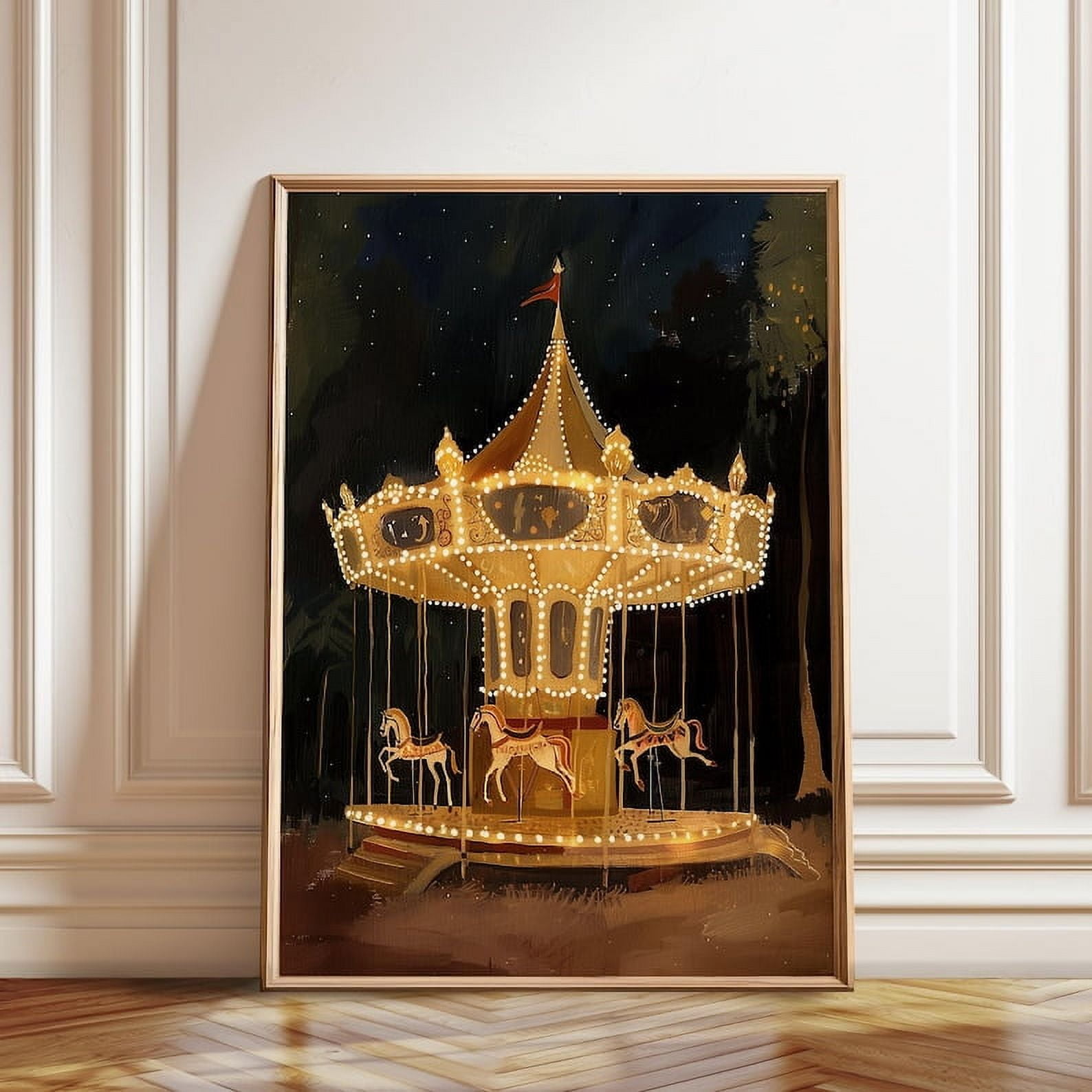 DOPAPRINT Carousel Art Print - Illuminated Forest Carousel Wall Art ...