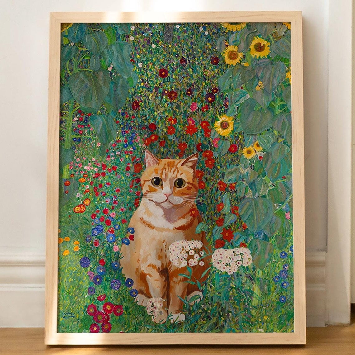 DOPAPRINT Cat Poster Klimt Farm Garden Print Art Painting Floral Wall ...