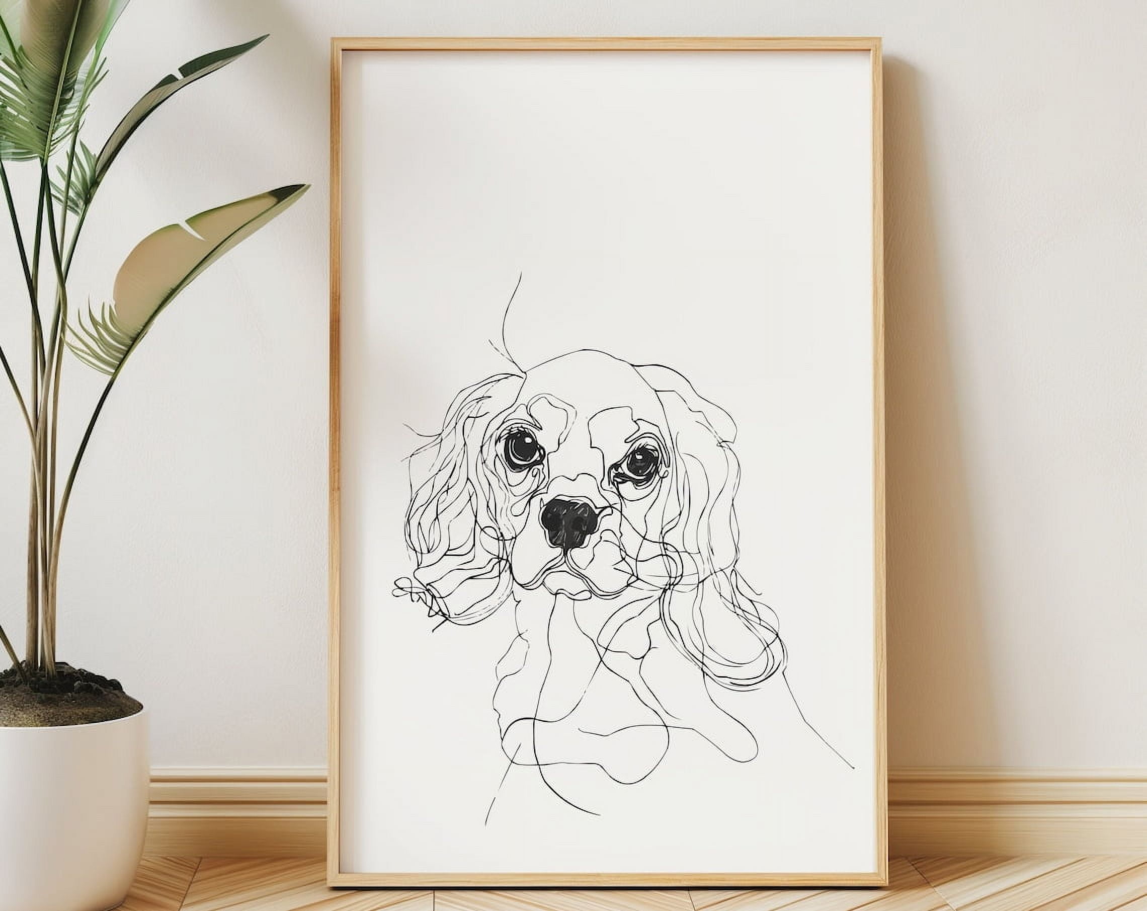 DOPAPRINT Cavalier King Charles Spaniel Wall Art Print, Minimal Line ...