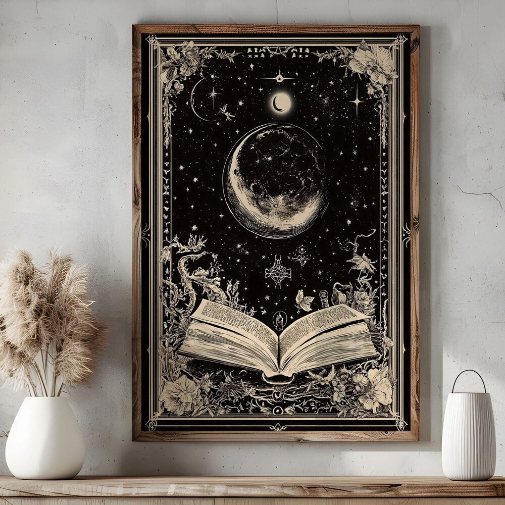 DOPAPRINT Celestial Moon And Stars Wall Art Vintage Astrology Print ...
