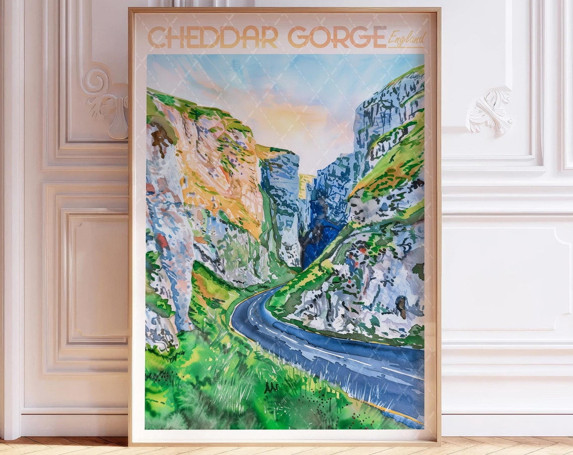 DOPAPRINT Cheddar Gorge Watercolor Poster - England Travel Art ...