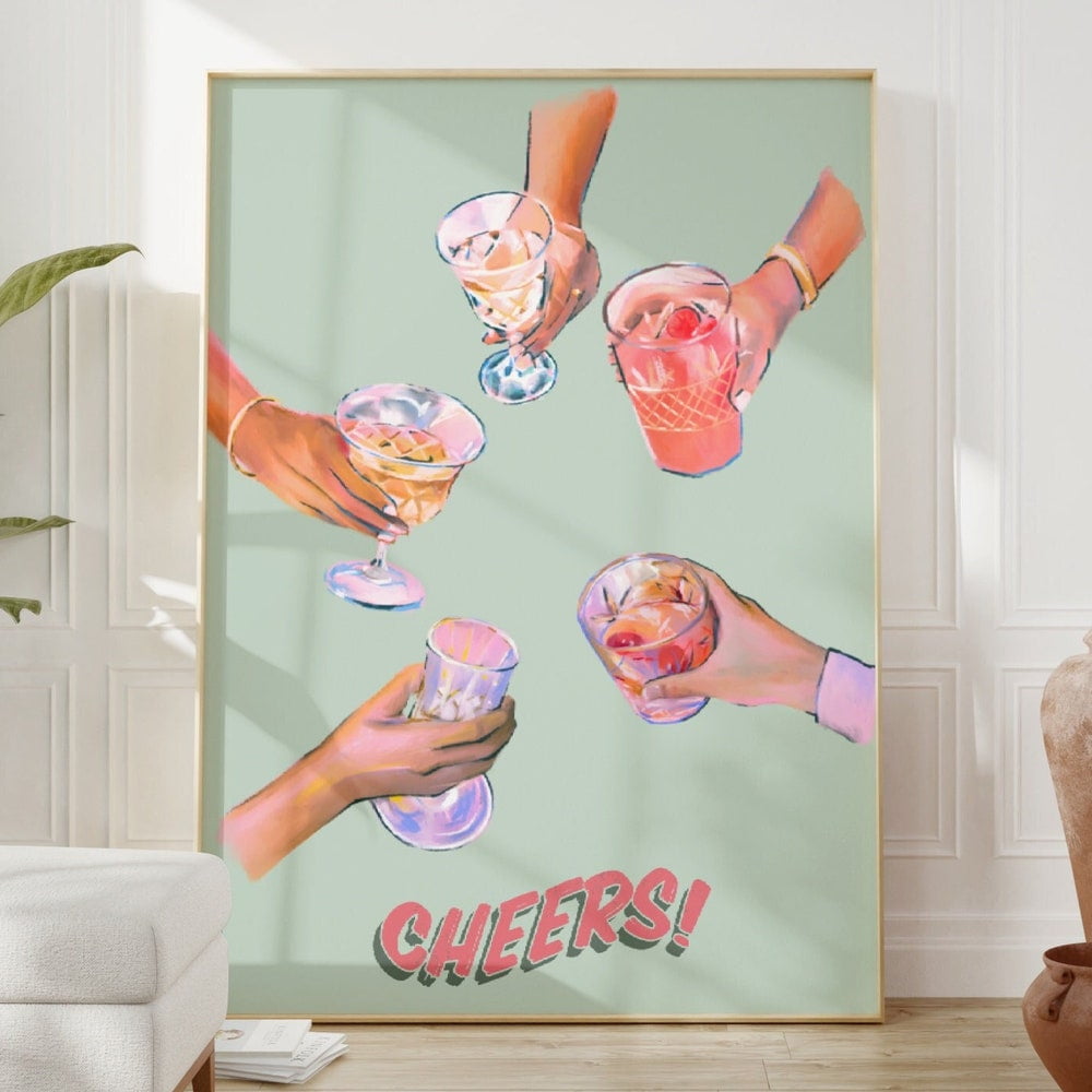 DOPAPRINT Cheers Cocktail Printable, Kitchen Art Alcohol Poster, Preppy Sage Green Print, Retro ...