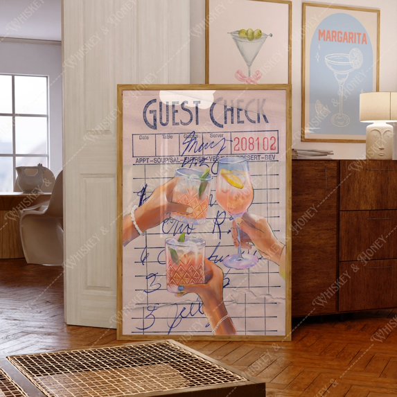 DOPAPRINT Cheers Guest Check Art Print Trendy Art Bar CArt Guest Check ...