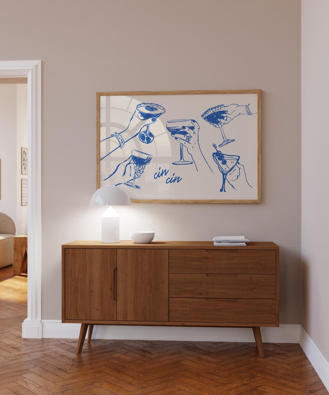 DOPAPRINT Cheers Printable Art Cin Cin Poster, Horizontal Blue Prints Cocktail Poster Retro Wine ...