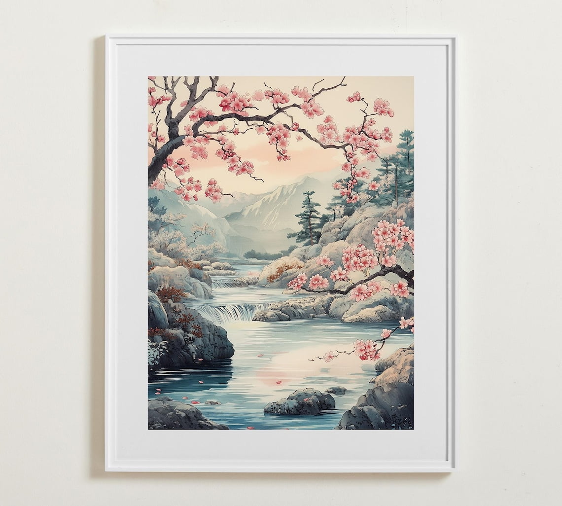 DOPAPRINT Cheery Blossom Wall Art, Hokisai Ukiyo-E Japanese, Landscape ...