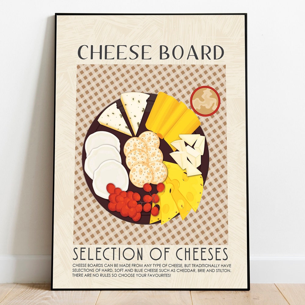 DOPAPRINT Cheeseboard, cheese print, retro food wall art, vintage ...