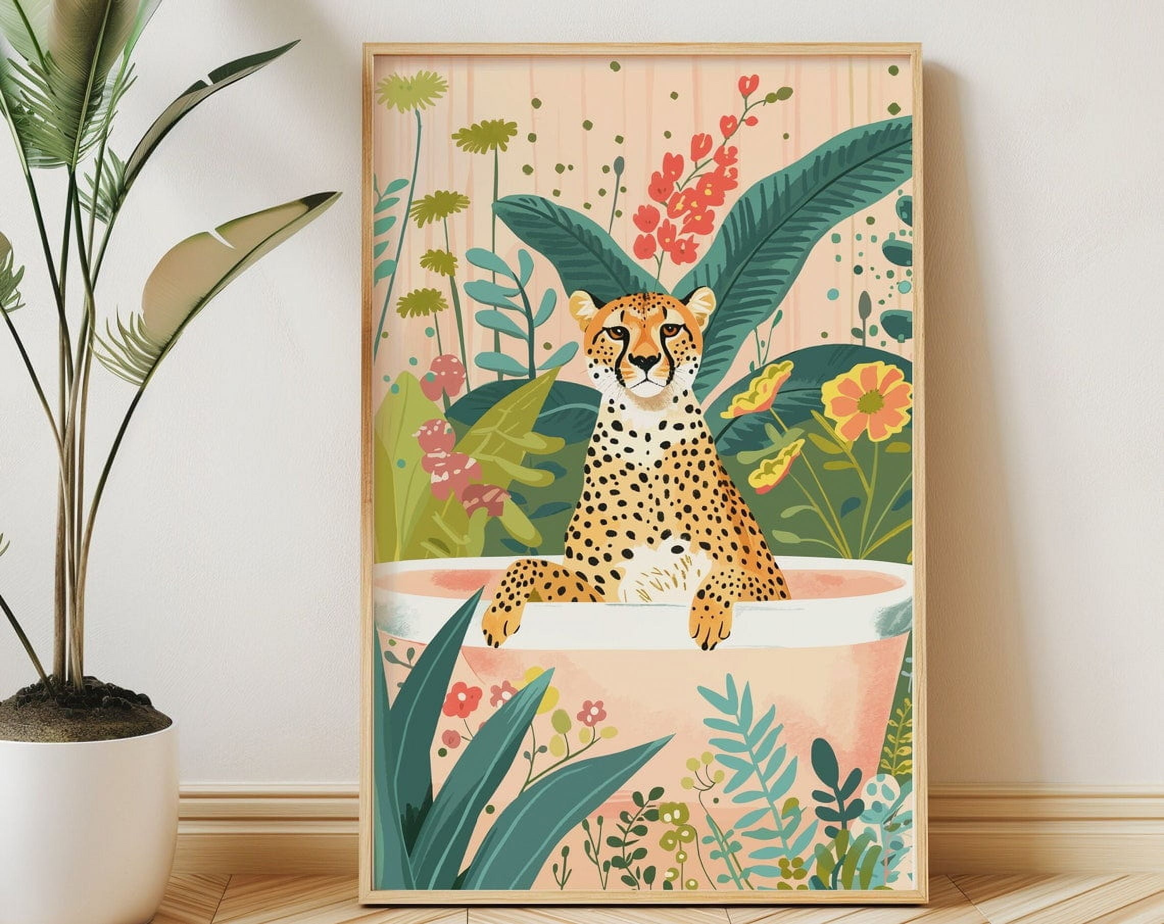 DOPAPRINT Cheetah Wall Art, Animal Kids Room Print, Boho Jungle Bathtub ...