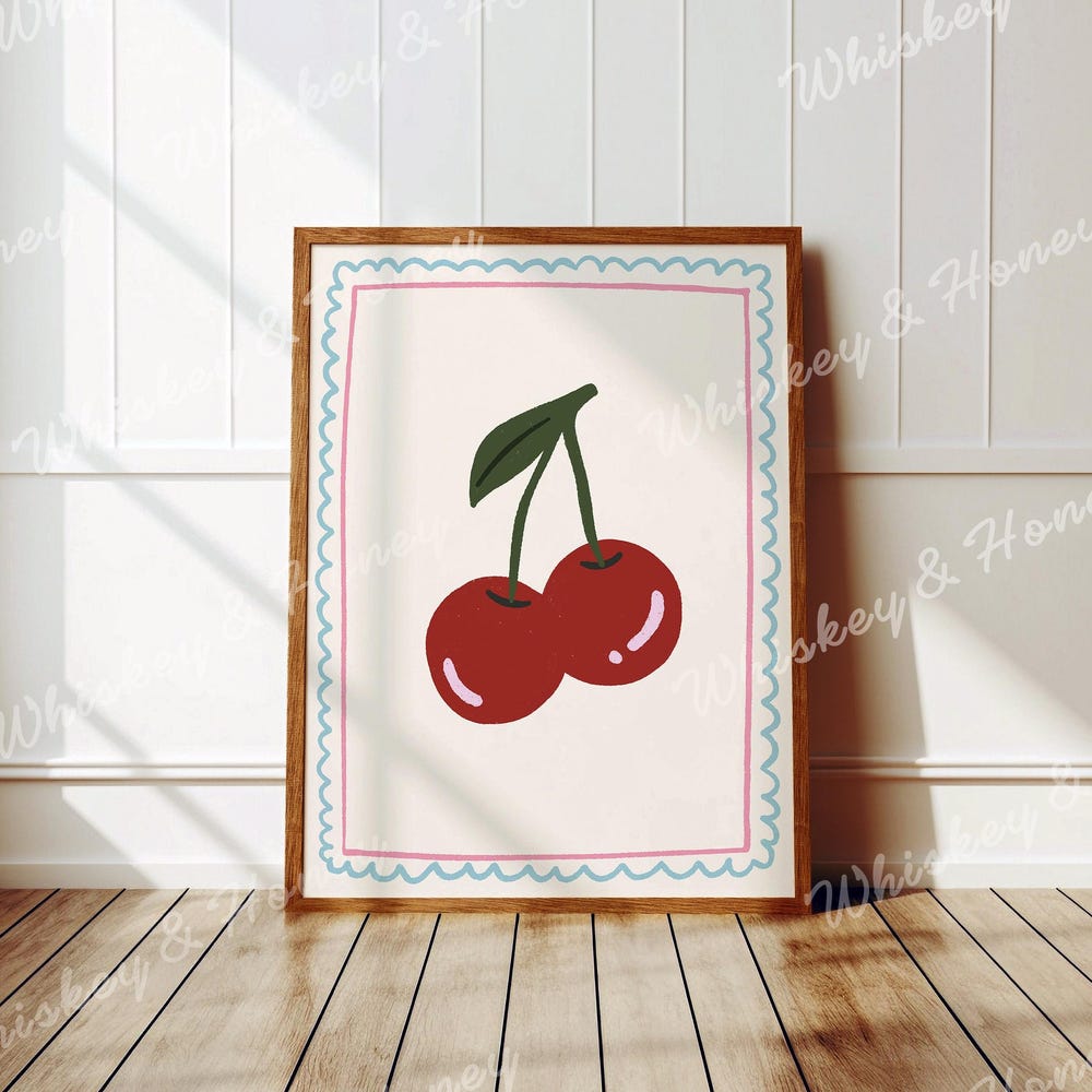 DOPAPRINT, Cherries Art Print, Cute Wall Art, Gallery Art, Doddle Art ...