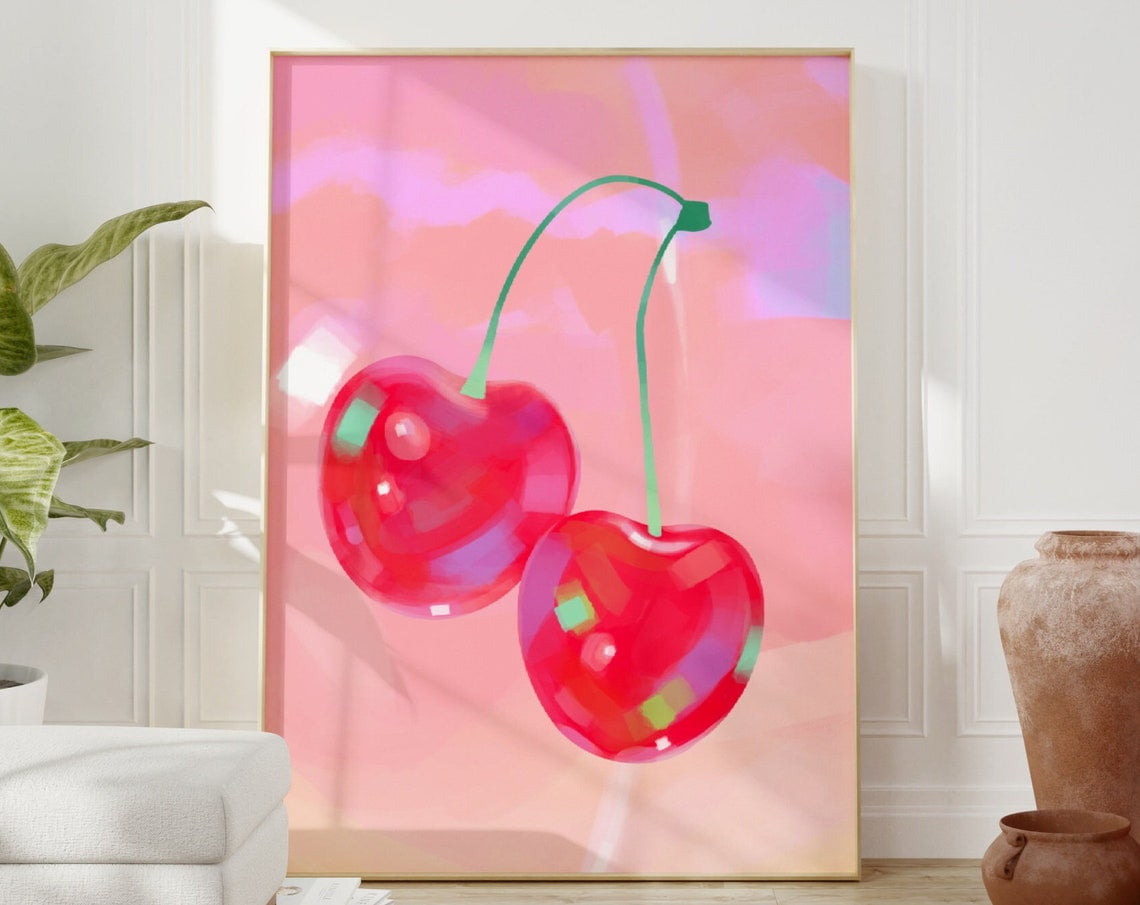 DOPAPRINT Cherries Print Y2K Print Maximalist Room Decor Pink Poster Trendy Funky Wall Art ...