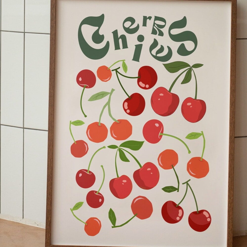 DOPAPRINT Cherries Wall Art, Cherry Poster Kitchen Decor, Funky Fruit ...