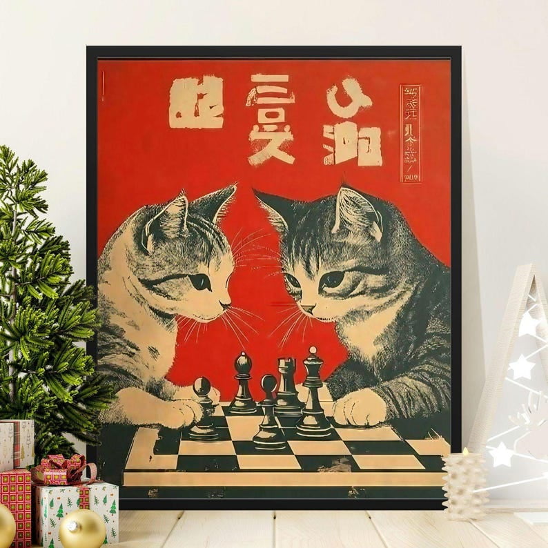 DOPAPRINT Chess Cats Poster, Funny Cat Art Print, Quirky Animals ...