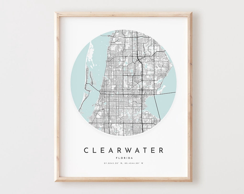 DOPAPRINT Clearwater Map Print, Clearwater Map Poster City Wall Art, Fl ...
