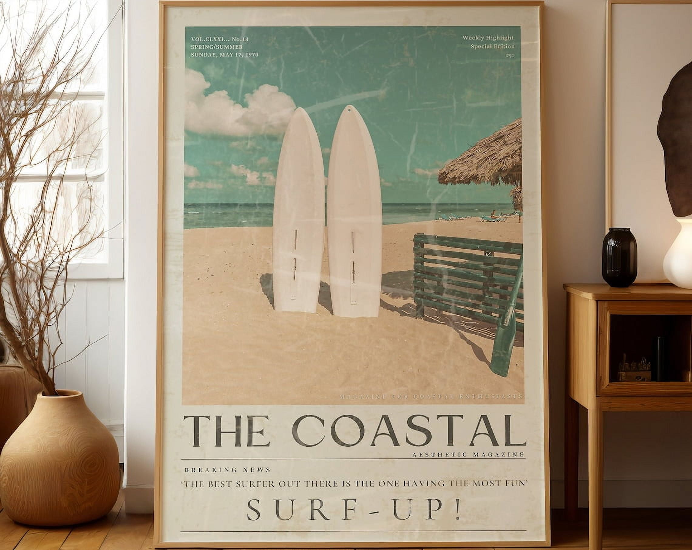 DOPAPRINT Coastal Art Surf Up Newspaper Print, Chic Vintage Beach ...