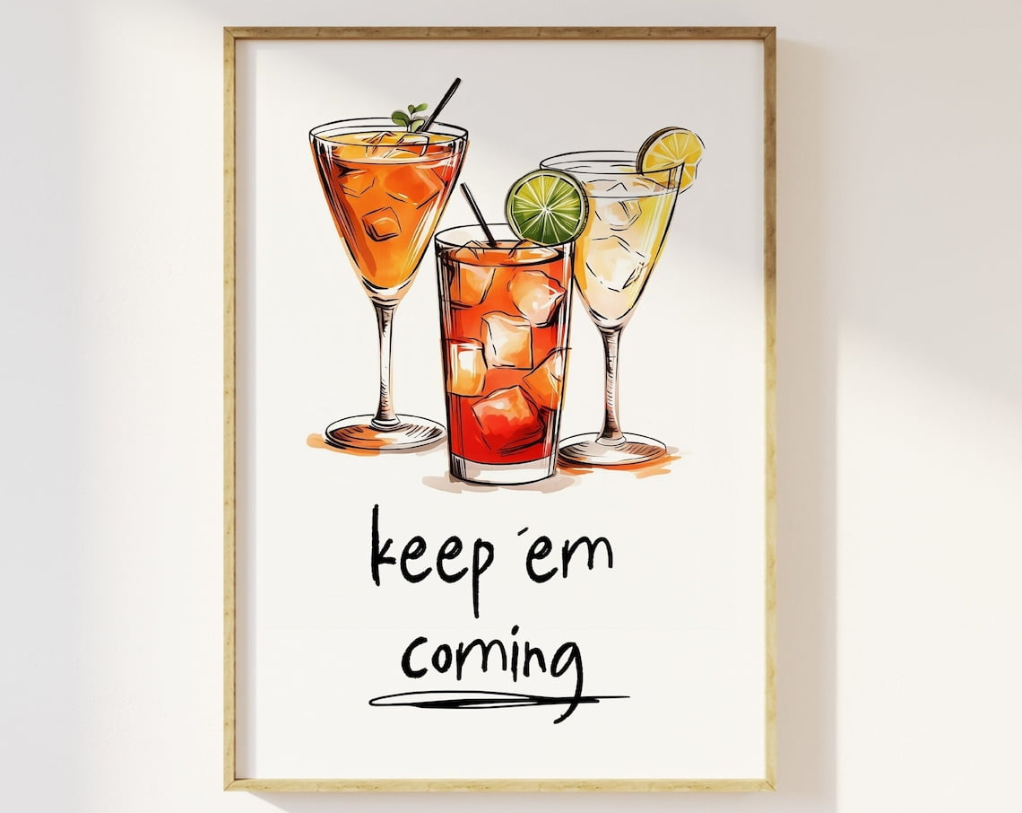 DOPAPRINT Cocktail Illustration Keep Em Coming Print - Minimalist Retro ...