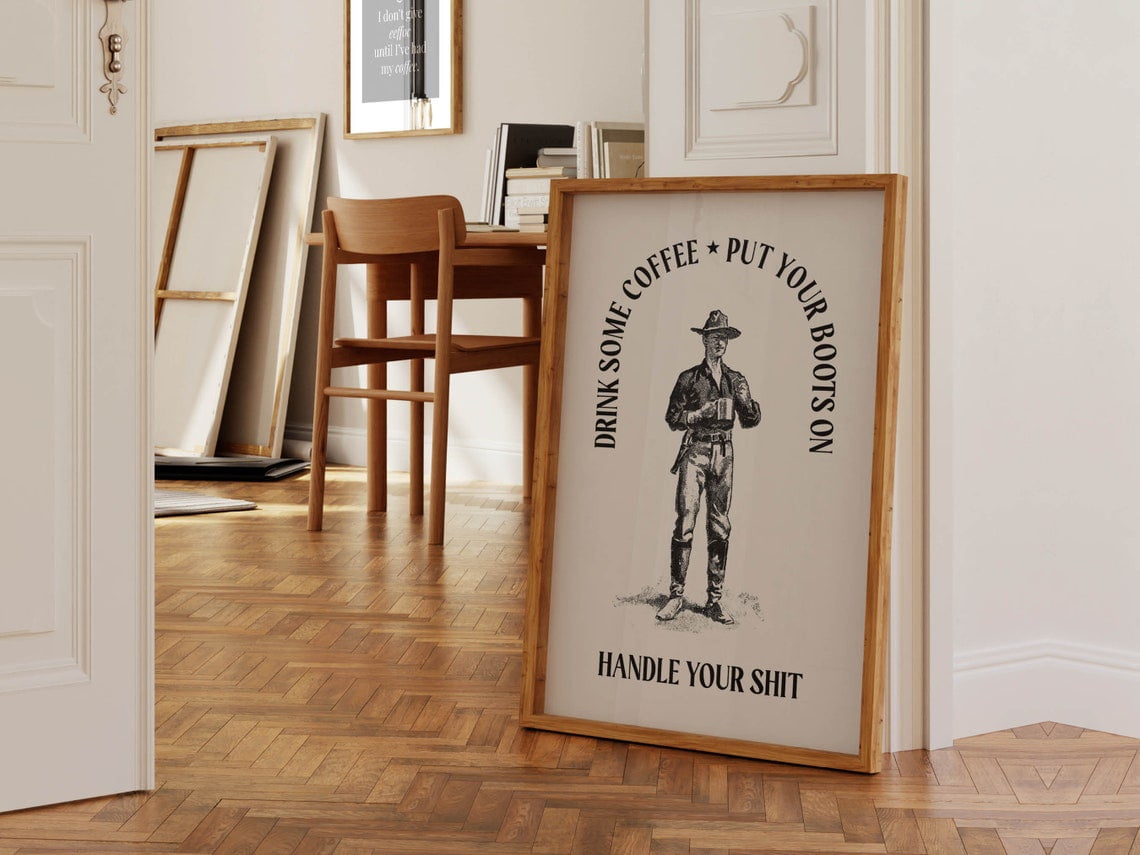 DOPAPRINT Coffee Cowboy Wall Art Coffee Bar Decor Western Coffee Print ...