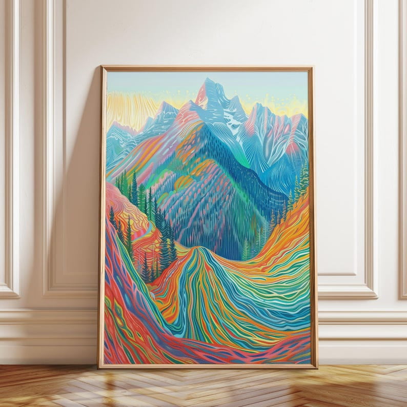 DOPAPRINT Colorful Abstract Mountain Art Print - Swirling Mountain ...