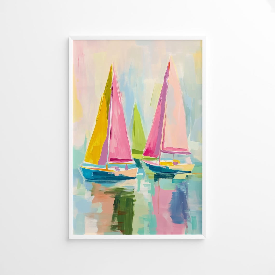 DOPAPRINT Colorful Abstract Sailboats Poster, Pastel Nautical Wall Art ...