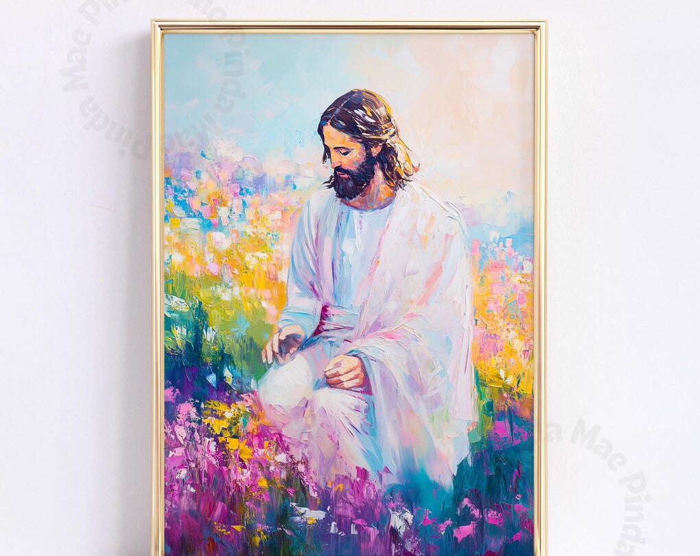 DOPAPRINT Colorful Jesus Painting, Jesus Christ With Wildflowers Wall ...