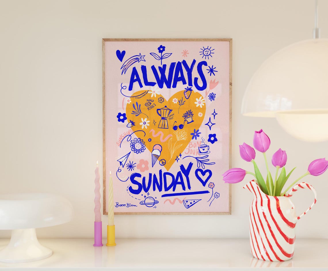 DOPAPRINT Colorful Wall Art - Modern Pink Illustration - Maximalist ...
