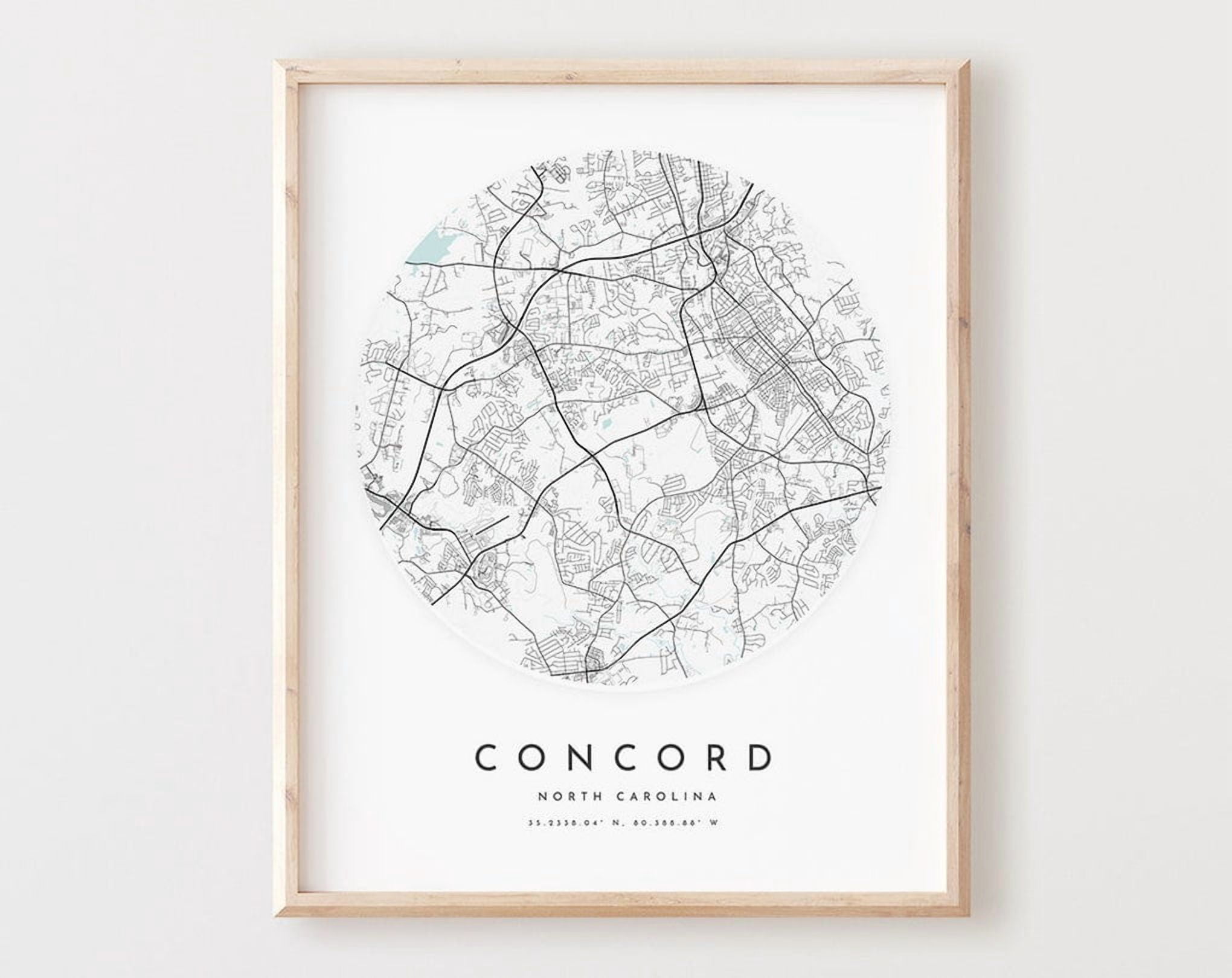 DOPAPRINT Concord Map Print, Concord Map Poster City Wall Art, Nc Road ...