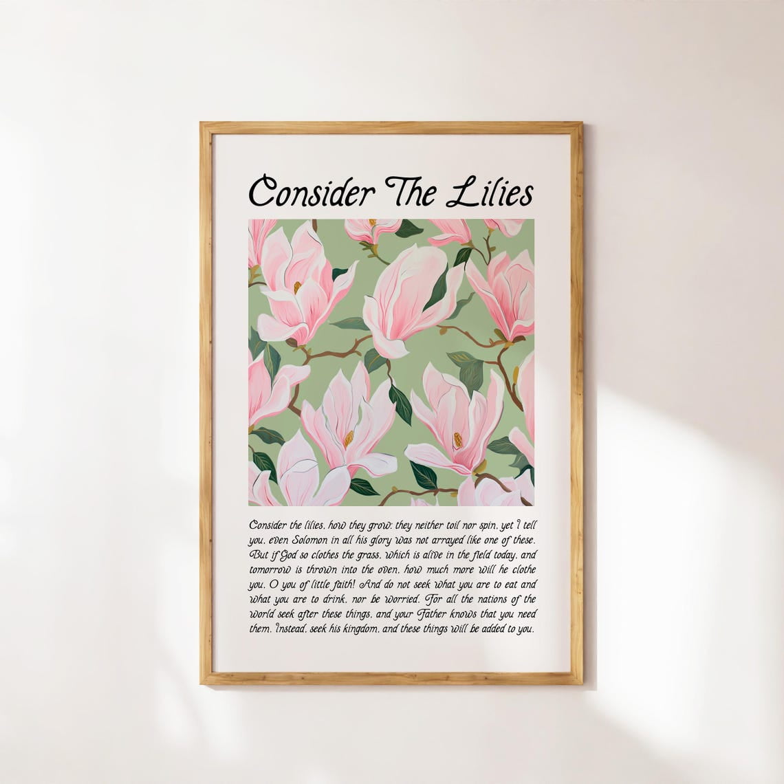 DOPAPRINT Consider The Lilies Print, Matthew 6 Bible Verse Wall Art ...