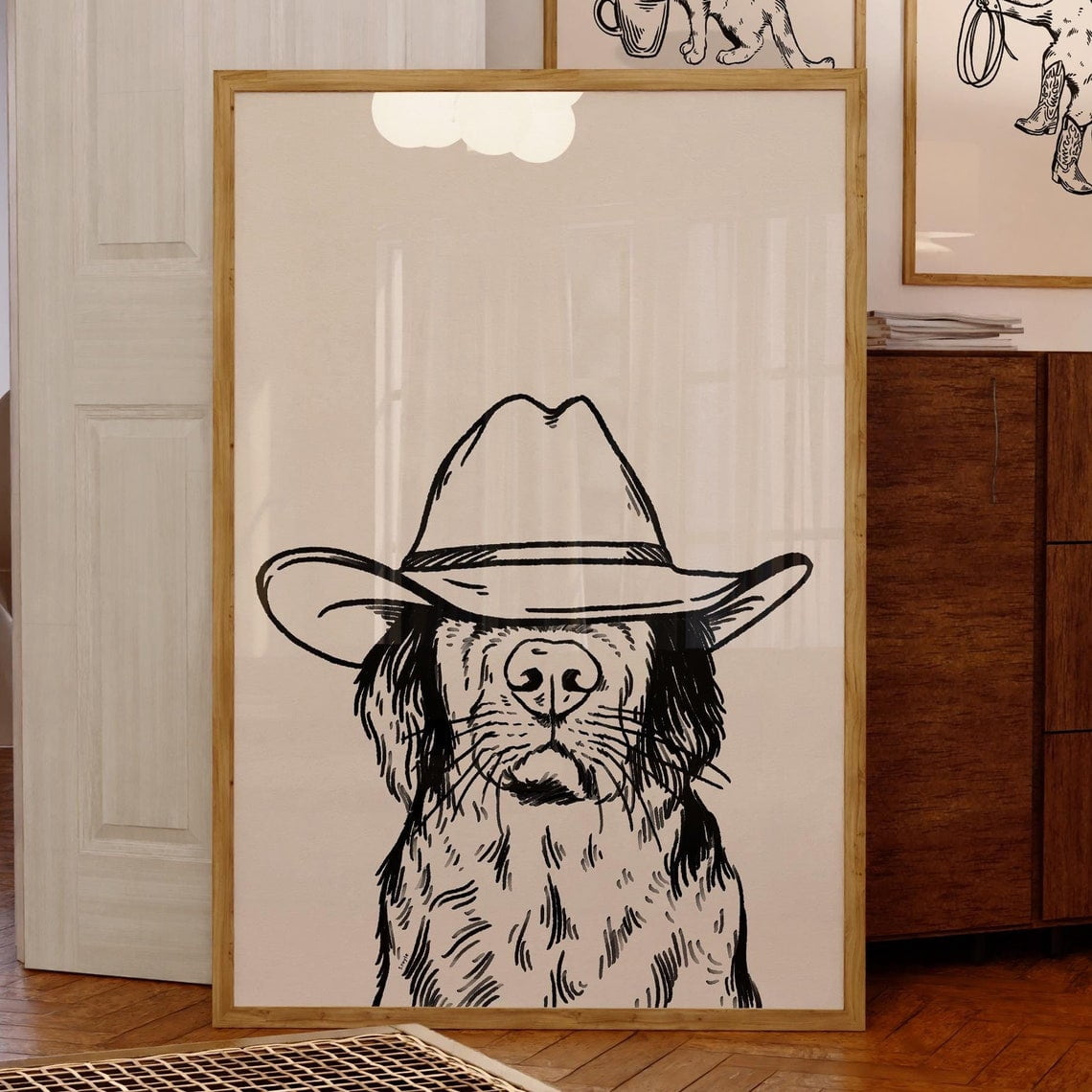 DOPAPRINT Cowboy Dog Print Retro Print Vintage Art Western Wall Art Dog ...