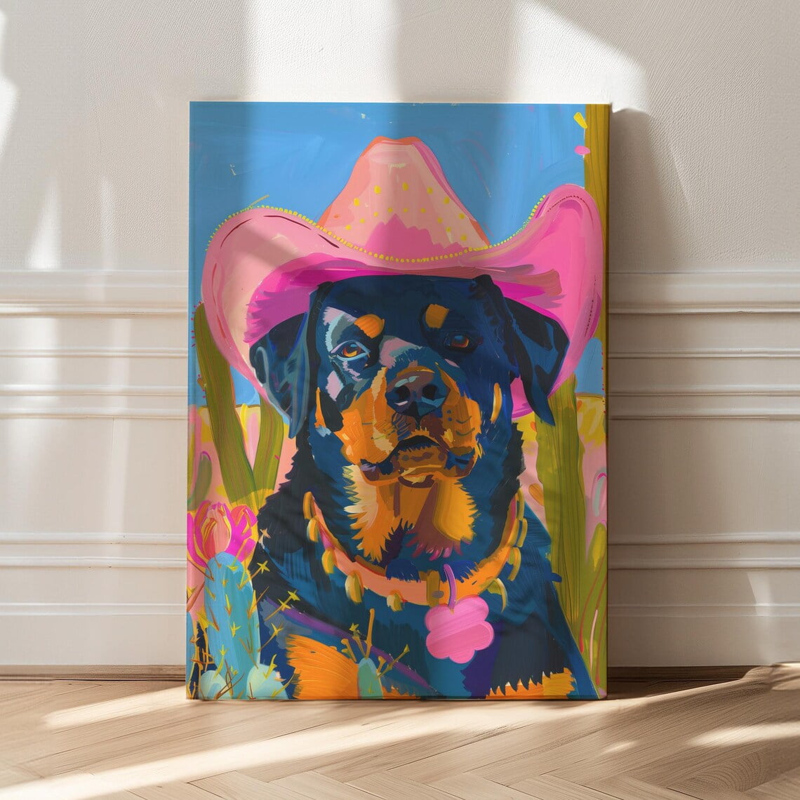 DOPAPRINT Cowgirl Home Decor, Rottweiler Cowgirl Art, Preppy Dog Art ...