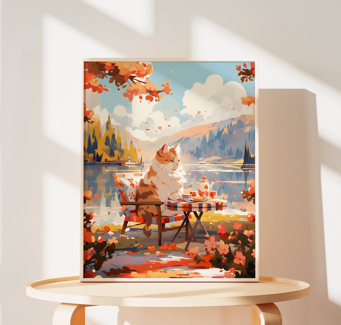 DOPAPRINT Cozy Cat Poster Of Fall Landscaping Print Of Autumn Painting ...