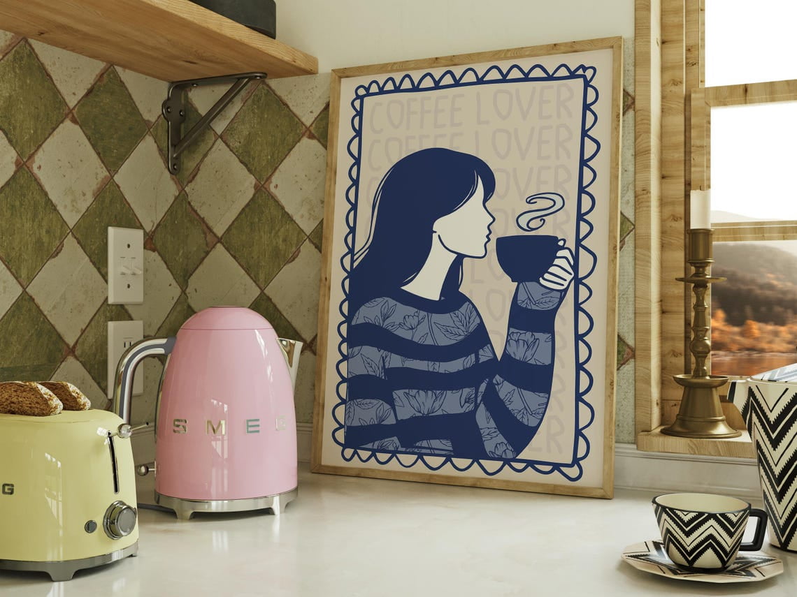DOPAPRINT Cozy Coffee Lover Wall Art - Girl Holding Coffee Cup In ...